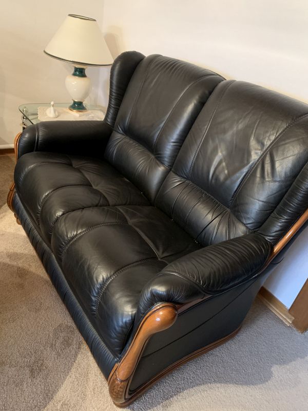 Schwarze Ferrari Couch aus Leder - Original Antike Möbel